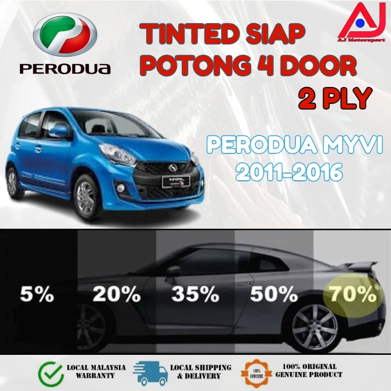 Perodua Myvi 2011-2016 4 Door Tinted 2PLY UV 99% Hitam(Gelap 30% 50% 65 ...