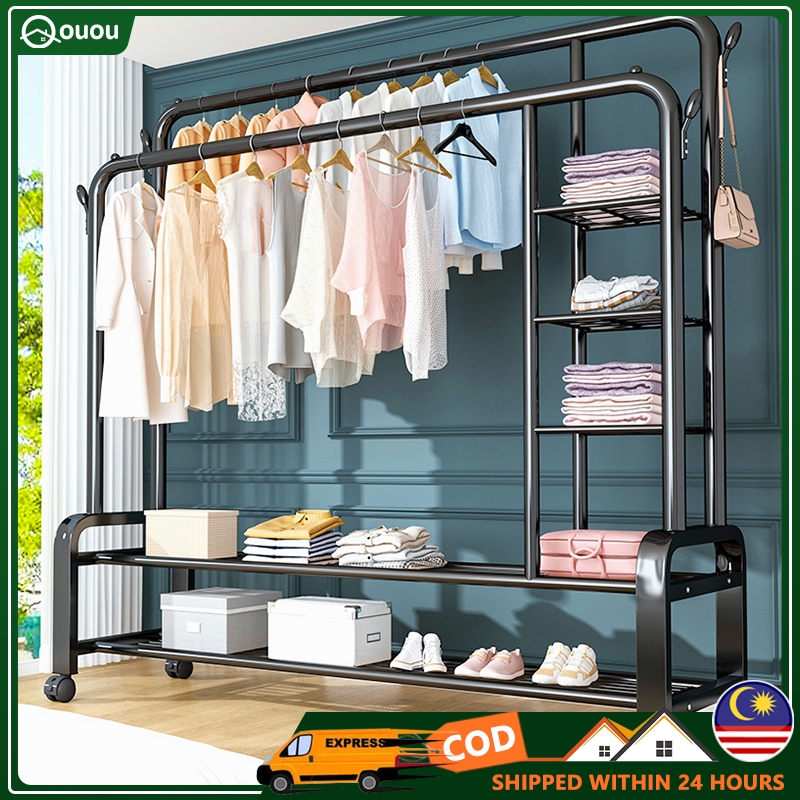 Oo Clothes Hanging Rack Strong Steel Structure Simple Laundry Rack Rak ...
