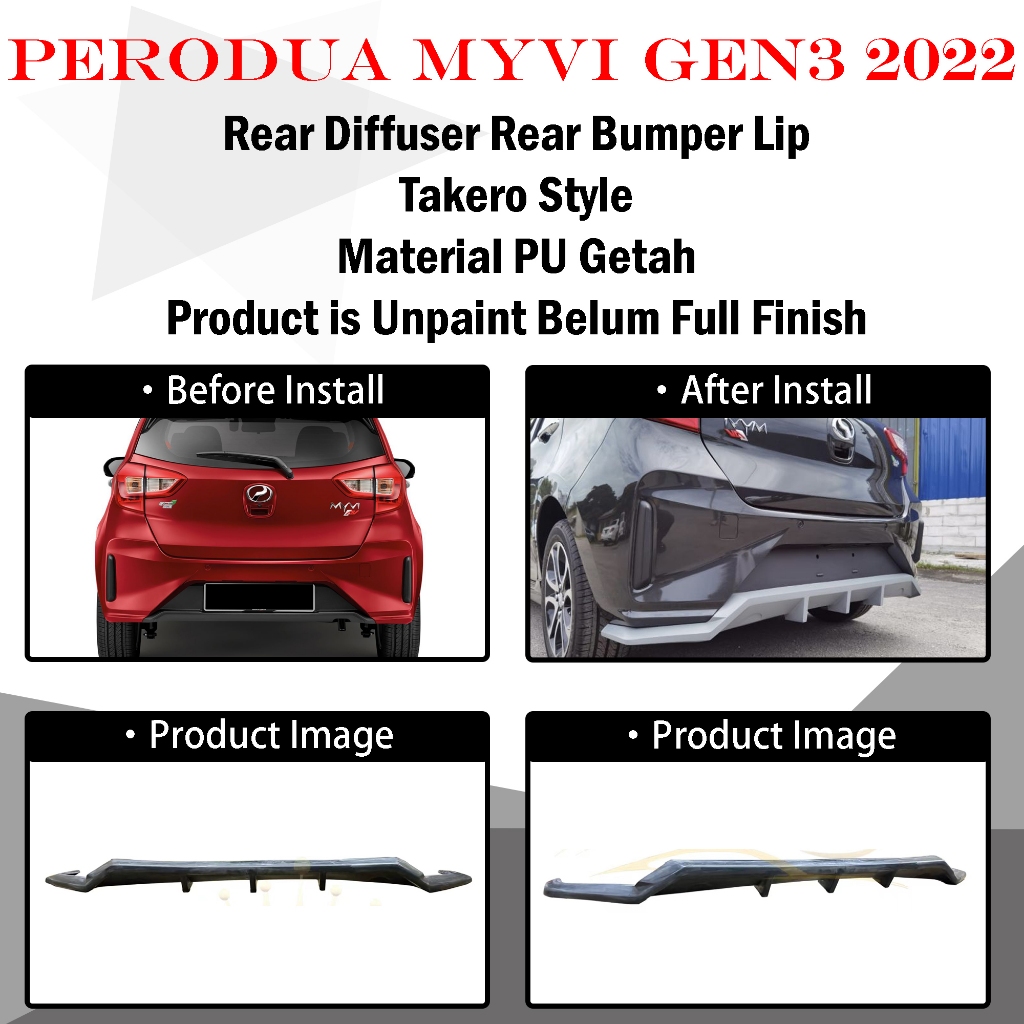 PERODUA MYVI 2020-2022 FACELIFT TAKERO STYLE REAR DIFFUSER REAR BUMPER ...