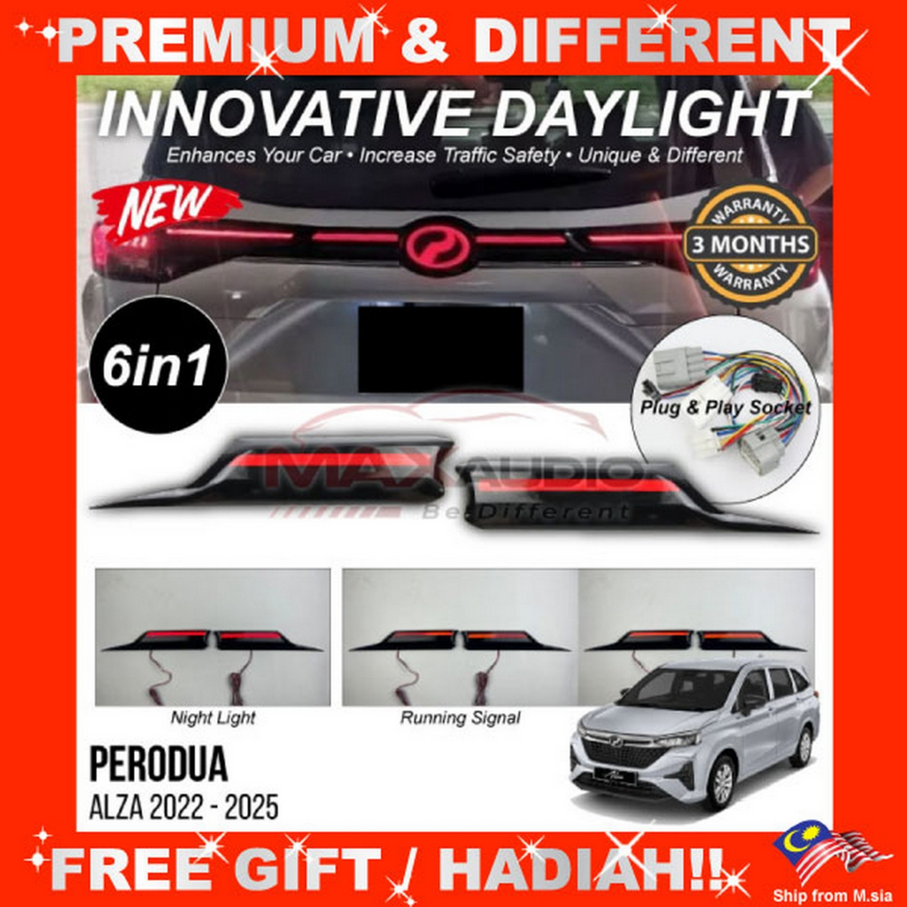 6in1 Running Rear Garnish LED PERODUA ALZA 2022 - 2024 Bumper Trunk ...