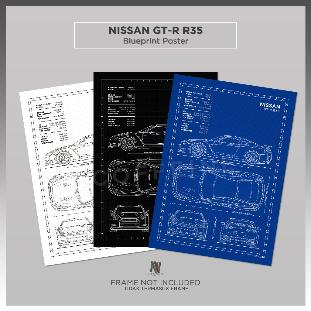 [Poster Only] Nissan GT-R R35 VR38DETT Godzilla Minimal Car Blueprint ...