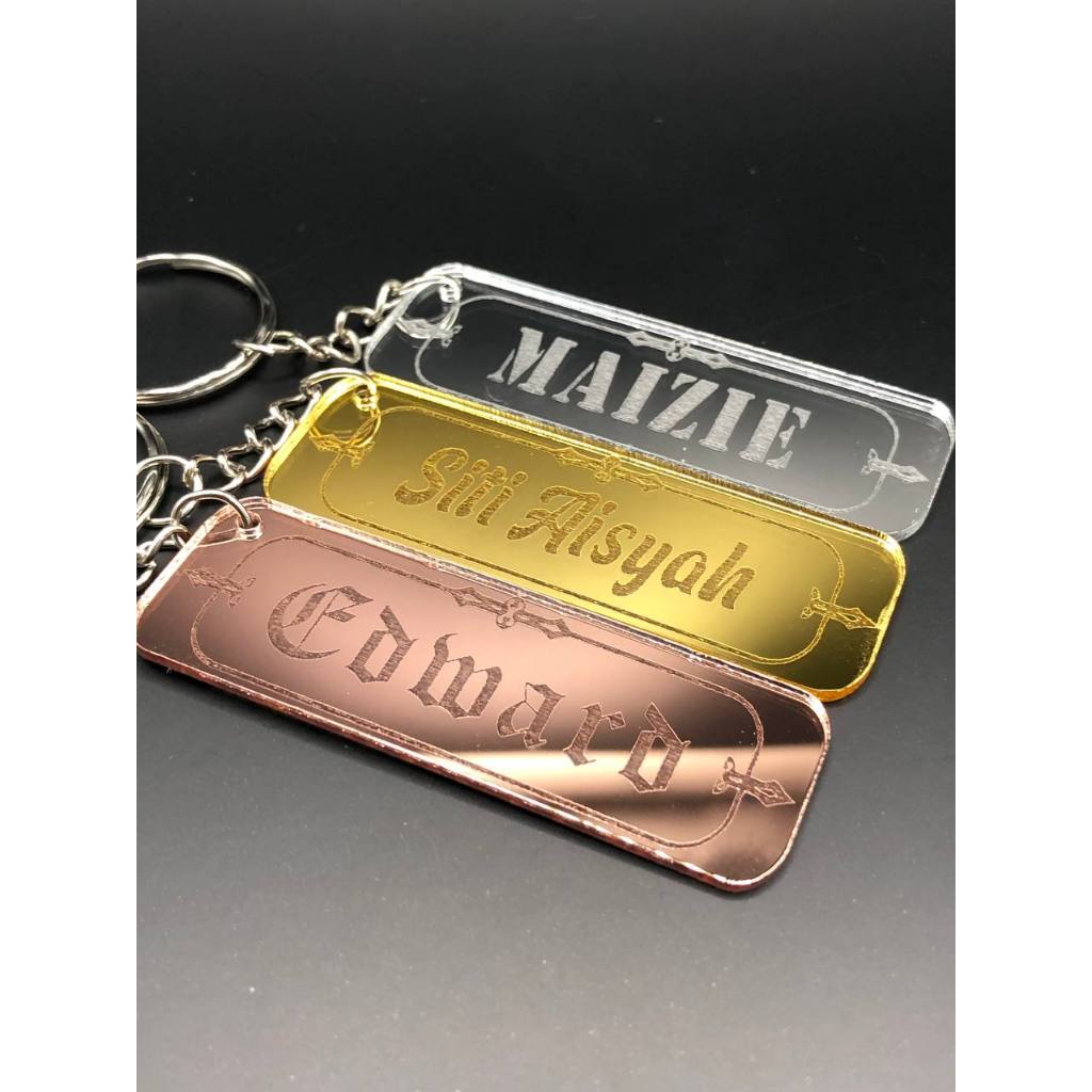 KEYCHAIN CUSTOM NAMA MURAH | Mirror Acrylic | Gold Acrylic | (Custom ...