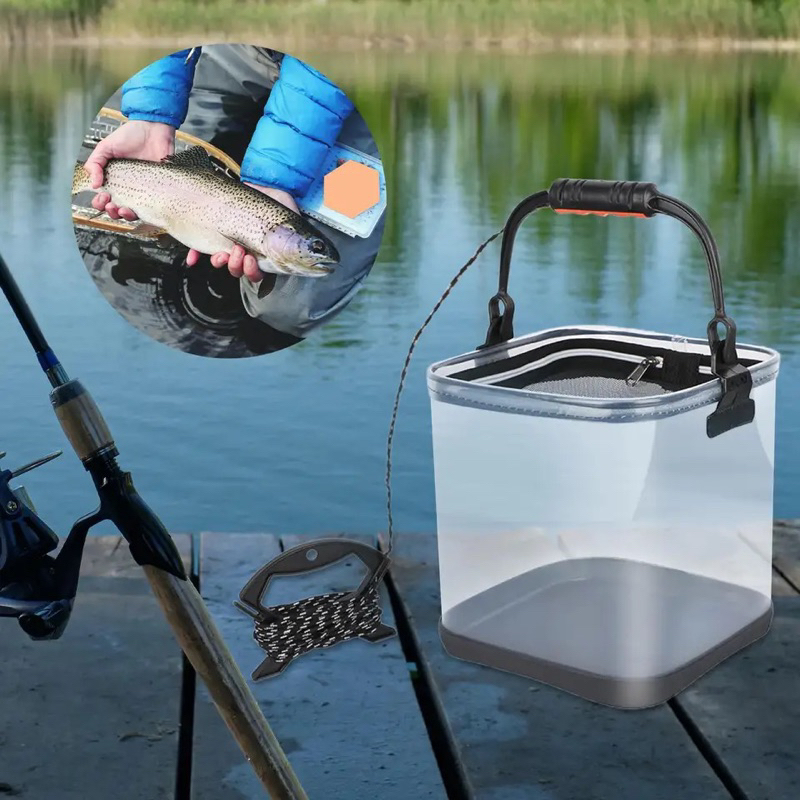 【KTE】 24cm Live Fish Box Foldable Live Bait Bucket with Oxygen Pump ...