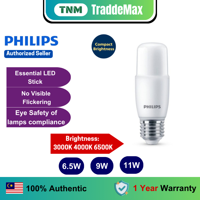 PHILIPS LED Stick Bulb Essential (6.5W/9W/11W 3000K/4000K/6500K) [Ready ...
