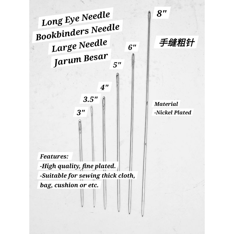 手缝粗针 Long Eye Needle Bookbinder Needle Large Needle Jarum Besar Jarum ...