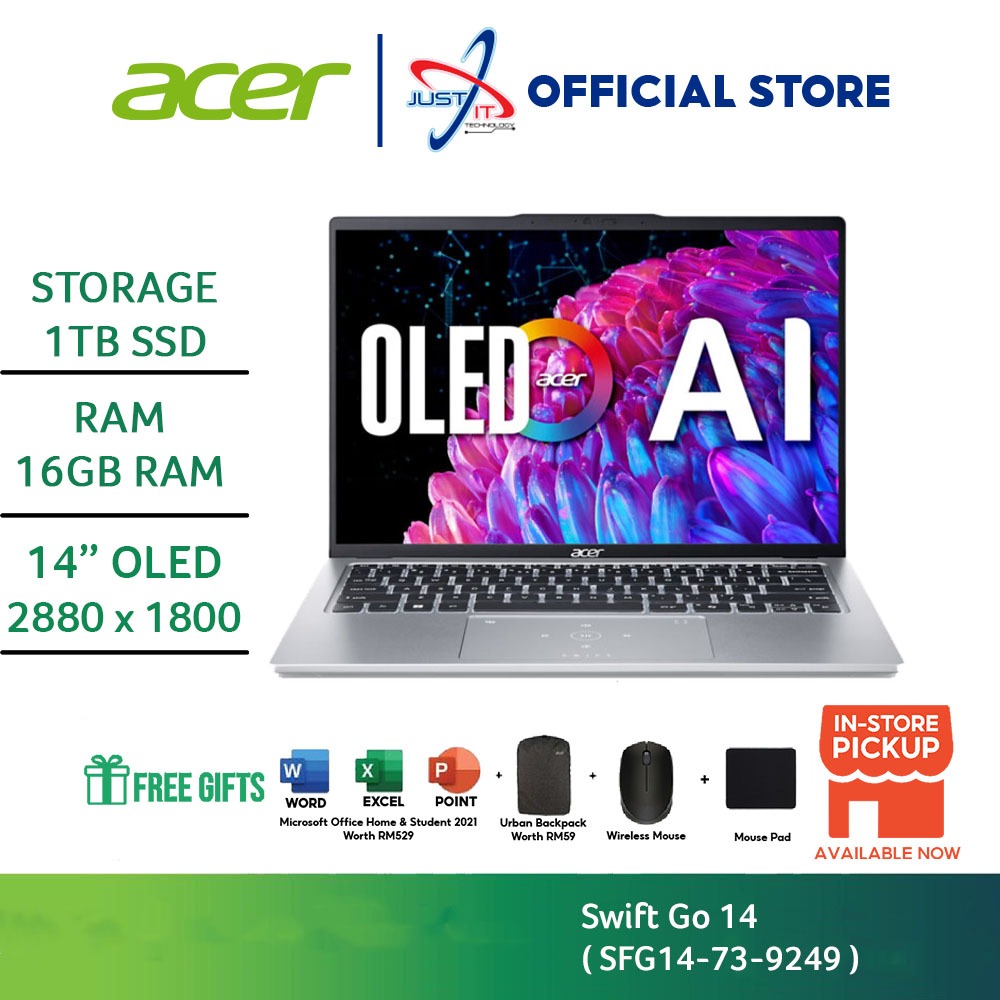 ACER Swift Go 14 OLED Laptop (U9-185H/16GDR5/1TBSSD/14") SFG14-73-9249 ...