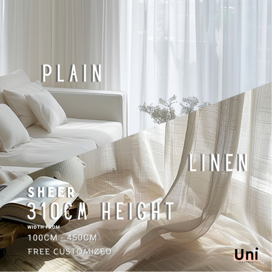 Uni Curtain Premium Linen Sheer Serene Daylight Lace Curtain 315cm Height | Langsir Putih Linen ...