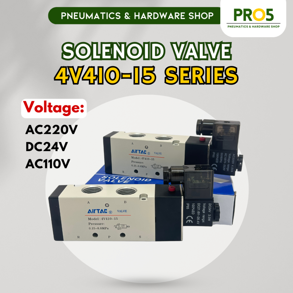 Airtac 4V410-15 1/2” AC220V | DC24V | AC110V Pneumatic 5/2 Way Single ...
