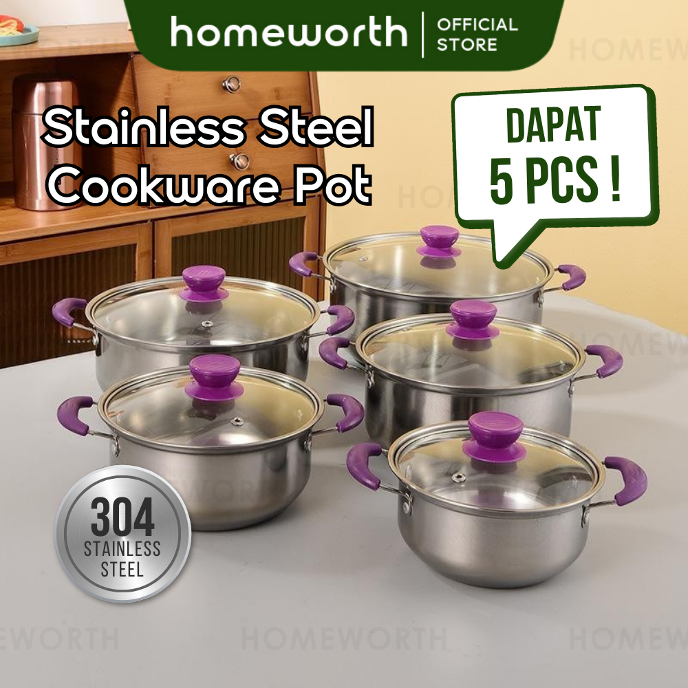 HOMEWORTH 10 Pcs Set Stainless Steel Soup Pot Cookware Sets With ...