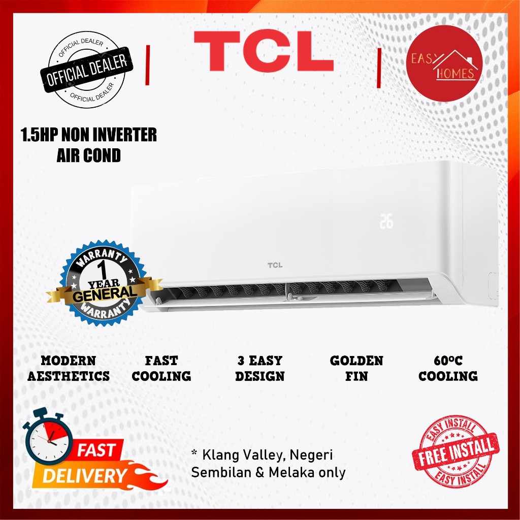 TCL T-PRO 1.5HP TAC-12CSD/TPH11 GentleCool Series Non-Inverter | Shopee ...