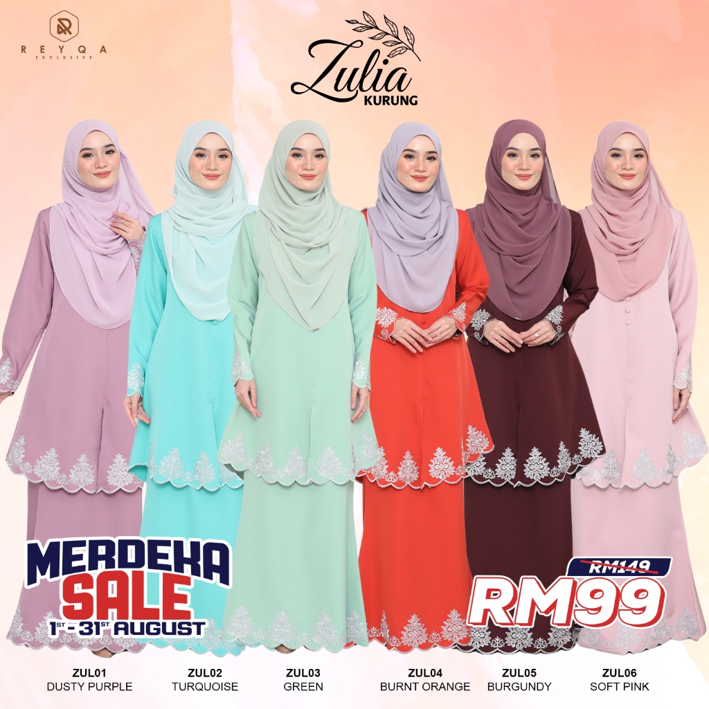 Kurung Zulia, Shafa - Sulam Tenun Moden Baju Raya Riau Pahang Lilac ...