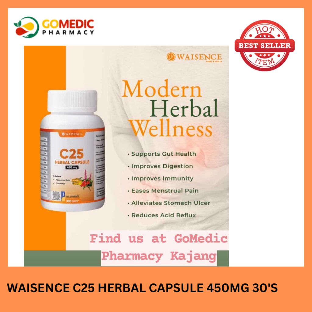 WAISENCE C25 HERBAL CAPSULE 450MG 30'S / Relieving Flatulence / Buang ...