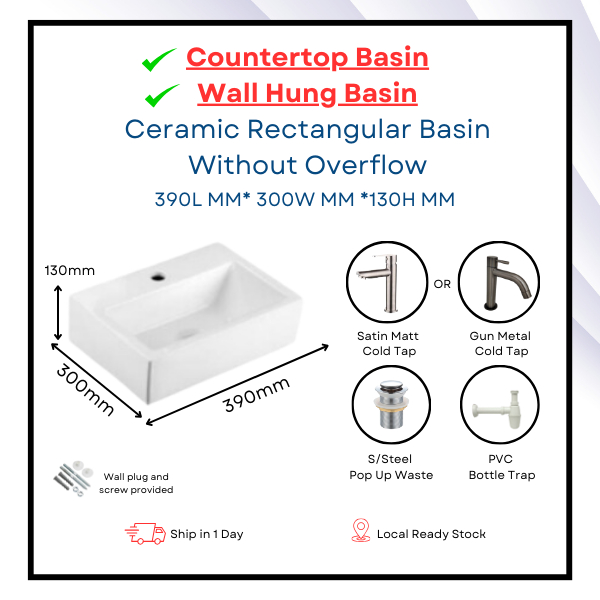 390MM Wall Hung White Ceramic Basin Small Basin Counter Top Basin ...