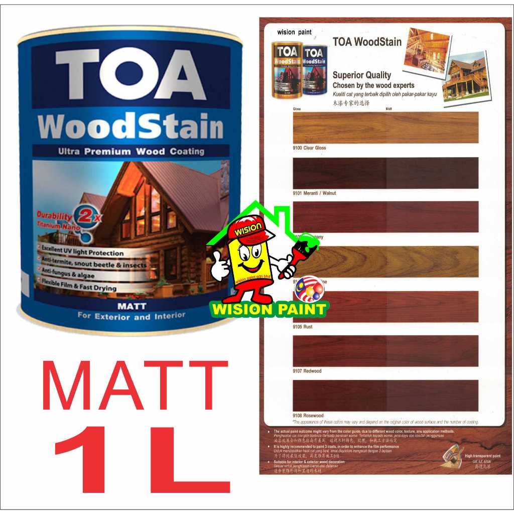 1L ( TOA WOODSTAIN MATT ) PREMIUM WOOD COATING FOR EXTERIOR AND ...