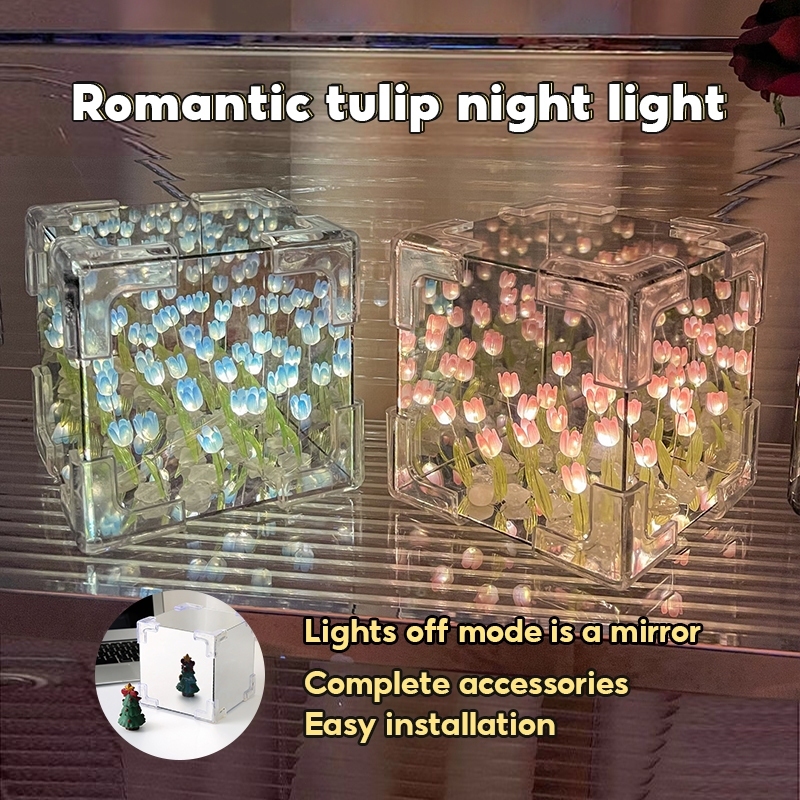 DIY Tulip Lamp Tulips Mirror Lamp Cloud Tulip Night Light Birthday Gift ...