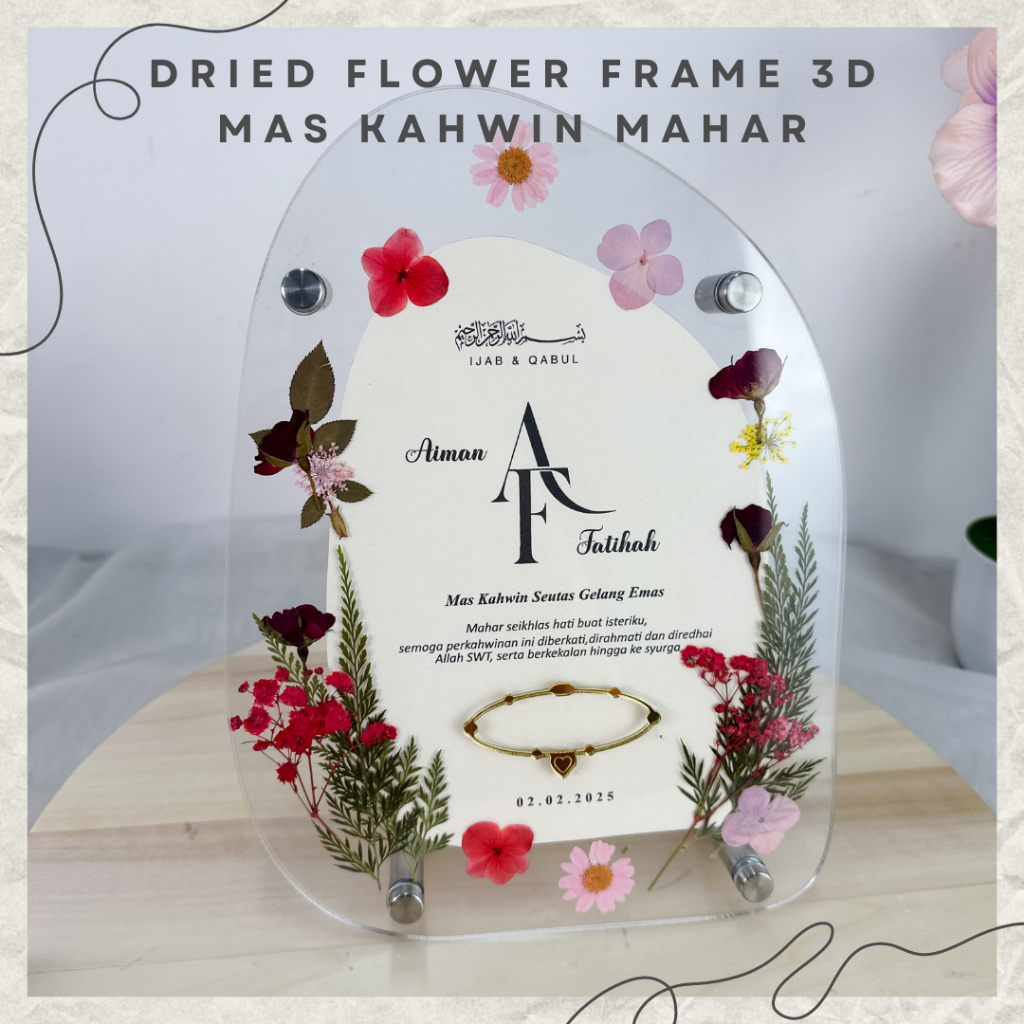 FRAME DRIED FLOWER 3D Mas Kahwin Mahar- Hantaran Mas Kahwin Ijab Qabul ...