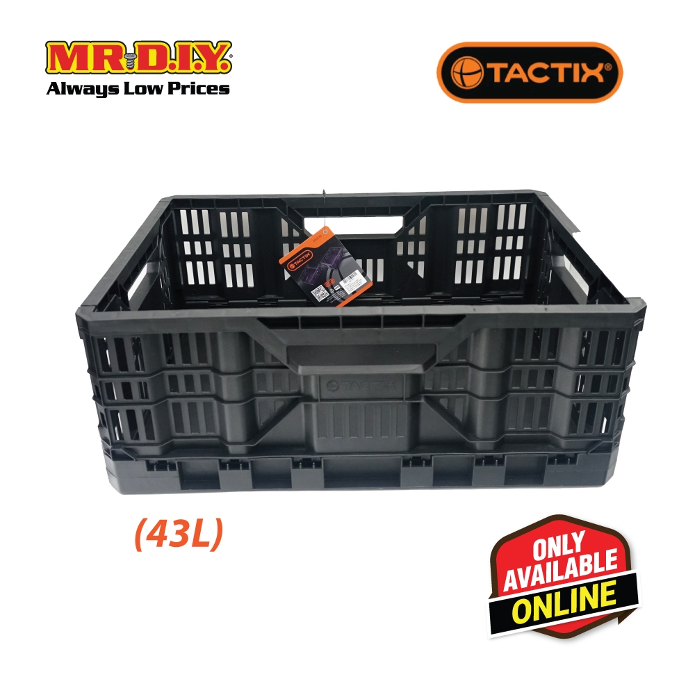 TACTIX Collapsible Knock Down Basket Crate Plastic Storage Organizer ...