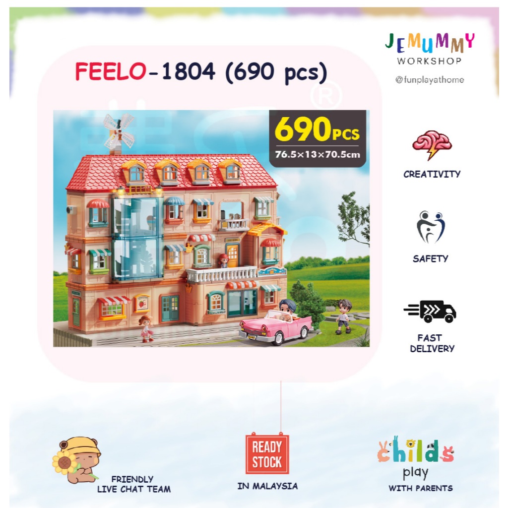 FEELO 1804 Villa Building Blocks Elevated Model Girls Bricks Toys for ...