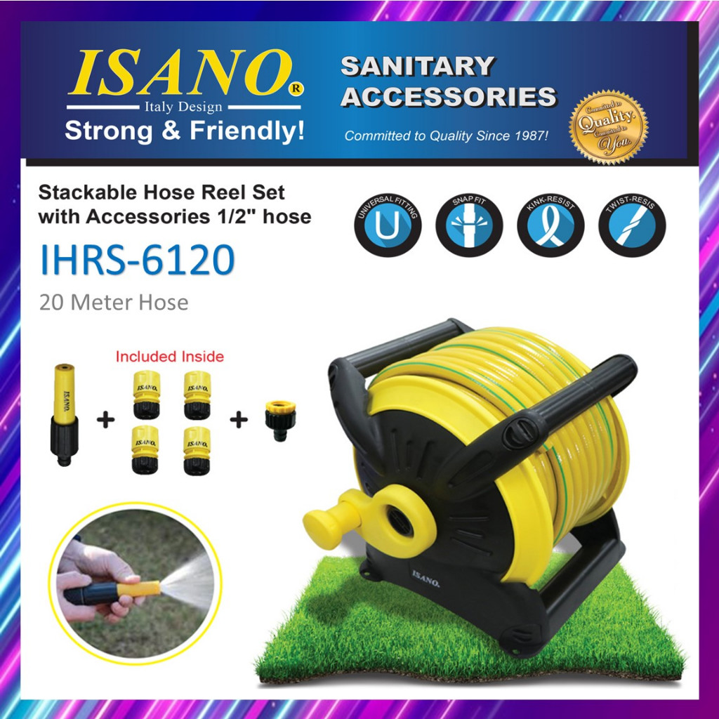ISANO IHRS6120 20 METER / IHRS6115 15 METER Garden Hose Reel Set Wall ...