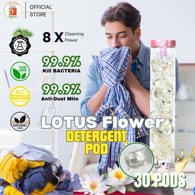 Omiso Lotus Flower Scented Laundry Detergent Biodegradable Pods (10g x ...