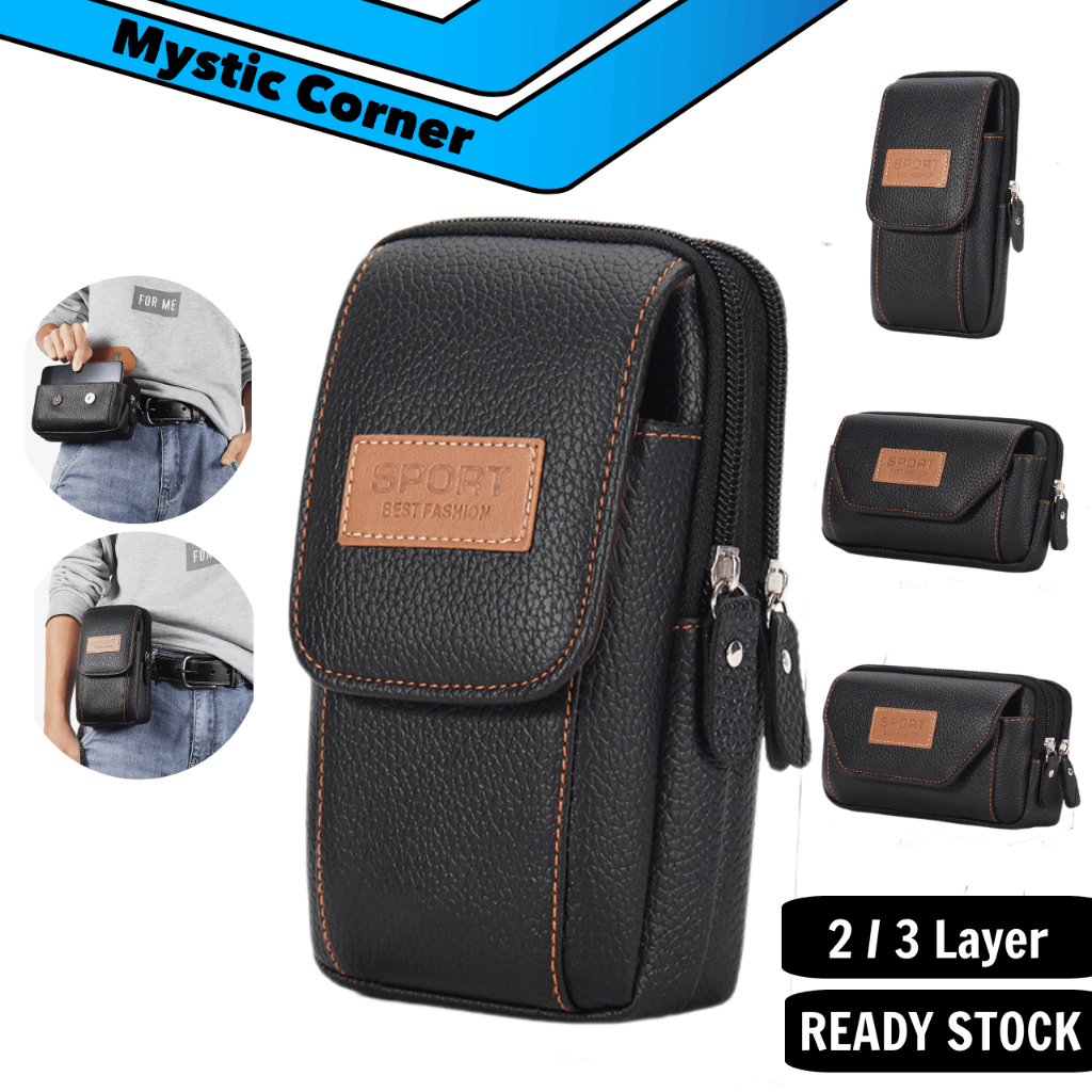 Men PU Leather Belt Bag Handphone Bag Phone Waist Bag 6.5 inch phone ...