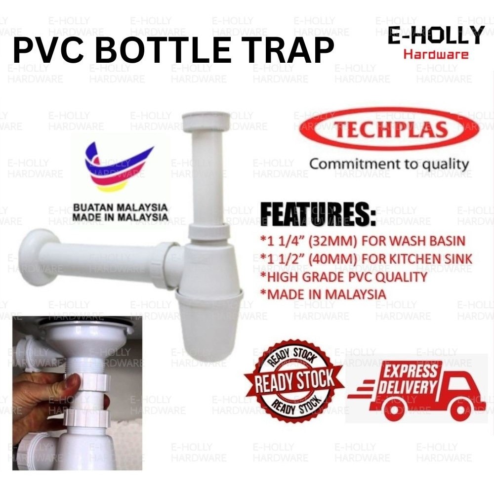 EHOLLY TECHPLAS [32mm / 40mm] PVC [SINK / BASIN] BOTTLE TRAP AND WASTE ...