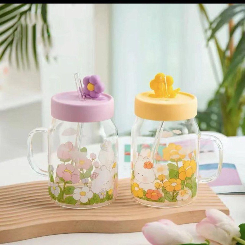 (Kawaii Series) Mason Glass Cups With Cover (Different volume available ...