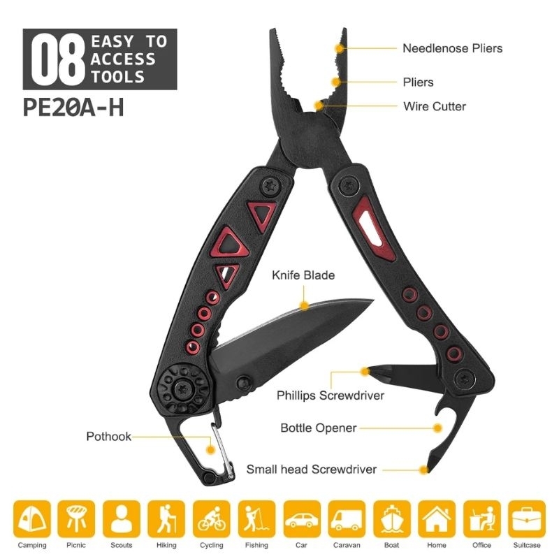 Multitool Pliers Stainless Steel EDC with Pocket Knife for Hiking Outdoor Fishing Camping Repair ...