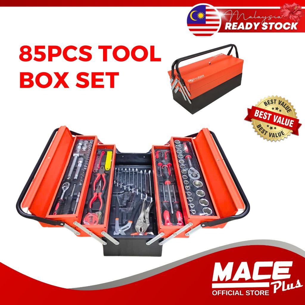 85PCS Heavy Duty Tool Box Set Metal Tool Box Tools Box Full Set Kotak ...