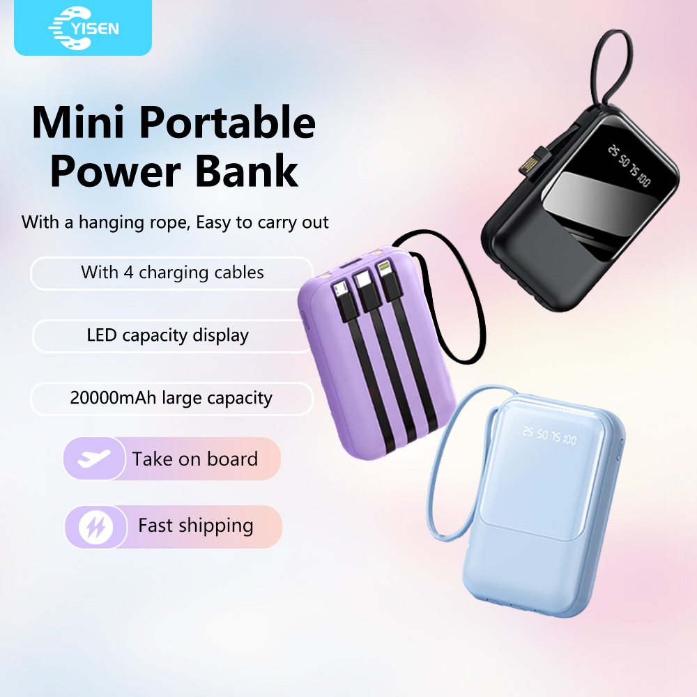 USB LED Light Mini Power Bank Fast Charging With Cables (20000mAh ...