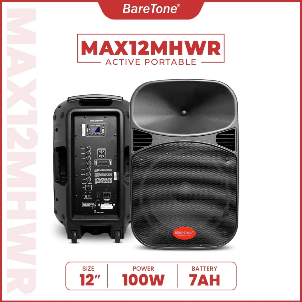 Baretone MAX-12MHWR 12" Portable Speaker with Two UHF Wireless ...