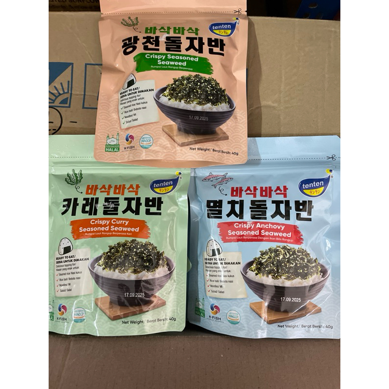 Ten Ten Crispy Seasoned Seaweed 40g Original/ Curry/ Anchovy & Fruit ...