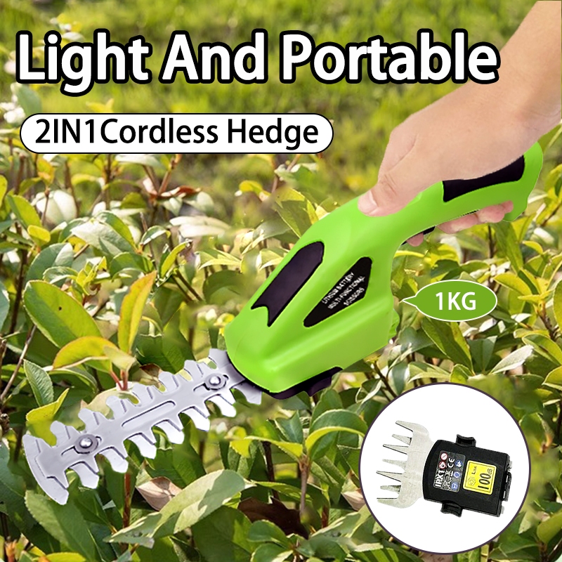 2 in 1 Electric Cordless Hedge Trimmer 3.6V Lithium-ion Rechargeable ...