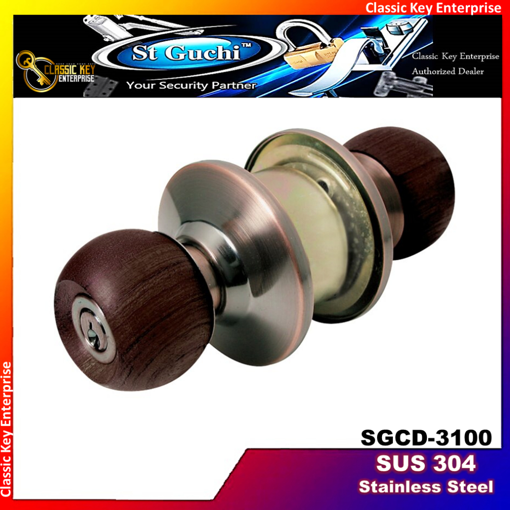 St Guchi Door Knob Cylindrical Lock Set SUS304 Wooden Handle (SGCD 3100 ...