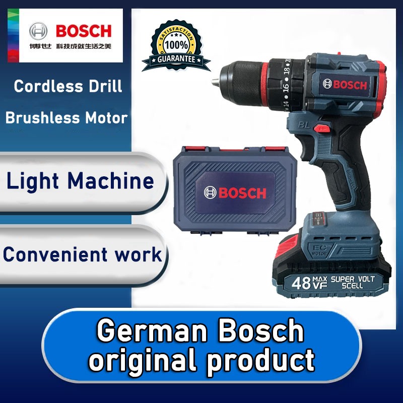 BOSCH Cordless Hand Drill Set Hammer Impact Drill 2 Battery Electric ...