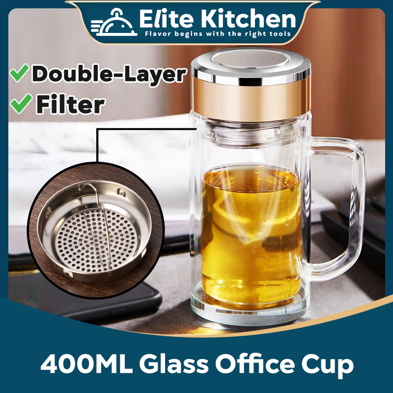 Elite Kitchen - 400ml Double Layer Crystal Glass Water Cup With ...