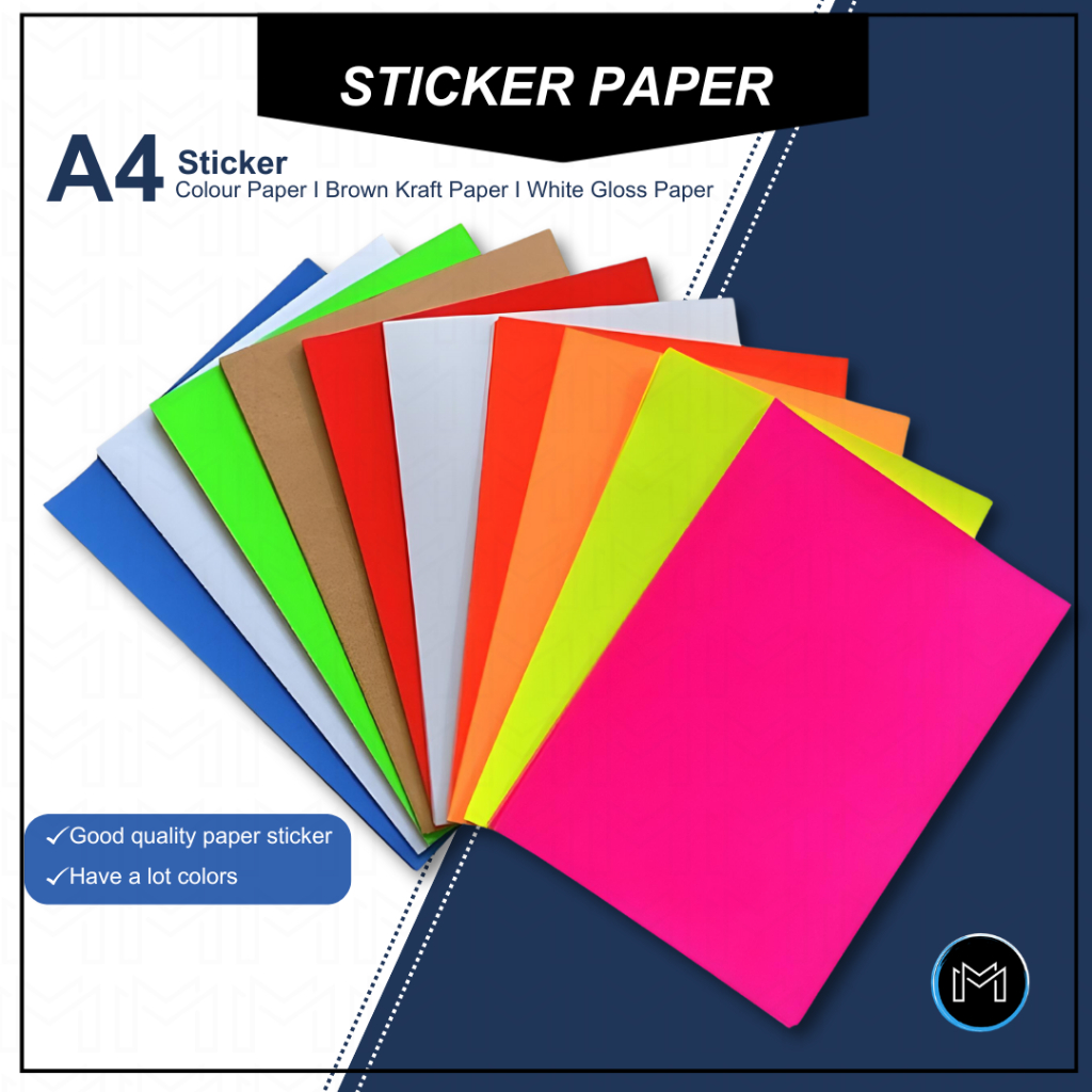(10pcs) A4 Colour Sticker Adhesive Label A4 Size for All Printer Kertas ...