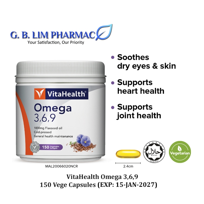 VitaHealth Omega 3,6,9 Cold-Pressed Flaxseed Oil 1000mg 150 Vegetable ...