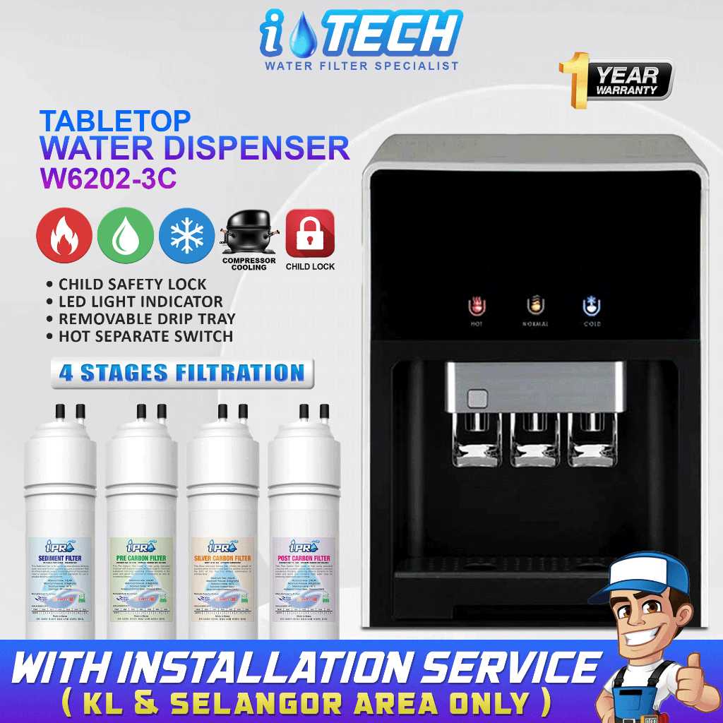 [FREE INSTALL] I-TECH Hot Normal Cold Desktop Water Dispenser W6202-3C ...