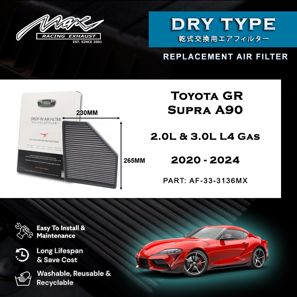 Toyota GR Supra A90 2.0L & 3.0L L4 Gas 2020 to 2024 33-3136MX Max ...