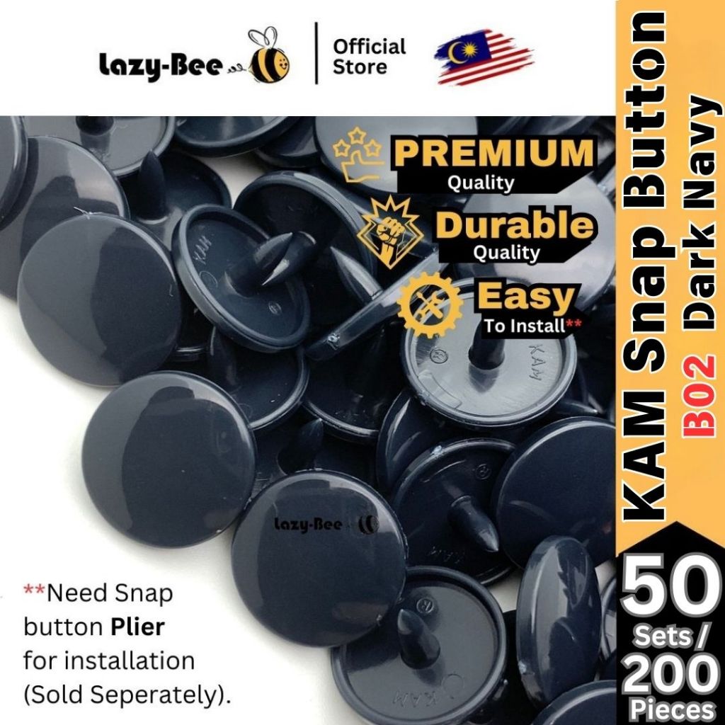 LAZY BEE B02 Dark Navy 50 Sets 200 pieces T3 T5 T8 KAM Snap Button ...