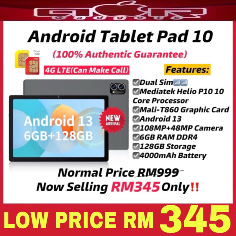 100% ORIGINAL SPEC ANDROID TABLET 10INCH 6GB RAM 128GB STORAGE 108MP ...
