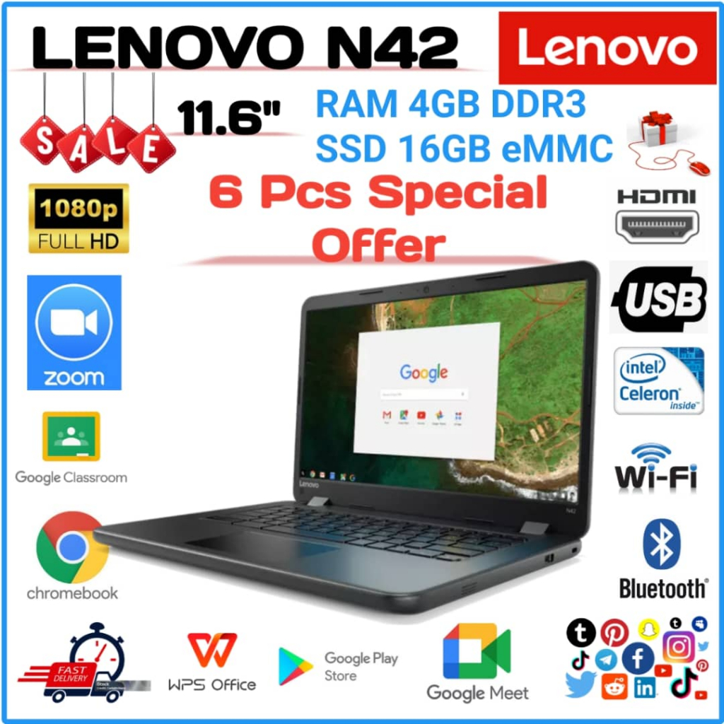 💥[6 Pcs]💥Lenovo 14" N42-20 Chromebook, Intel N3060 Dual-Core,16GB eMMC ...