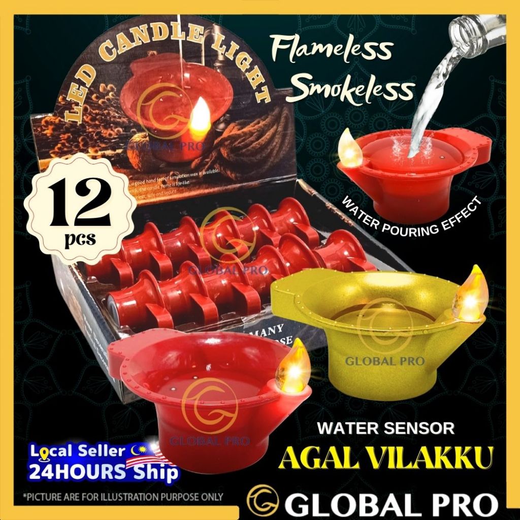 12PCS Diya Light Water Sensor LED Light Deepavali Decoration Item ...