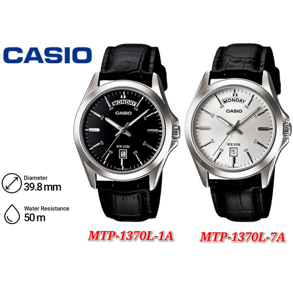 Casio MTP-1370L Men Analog Date Day Functioning Classic Leather Band ...