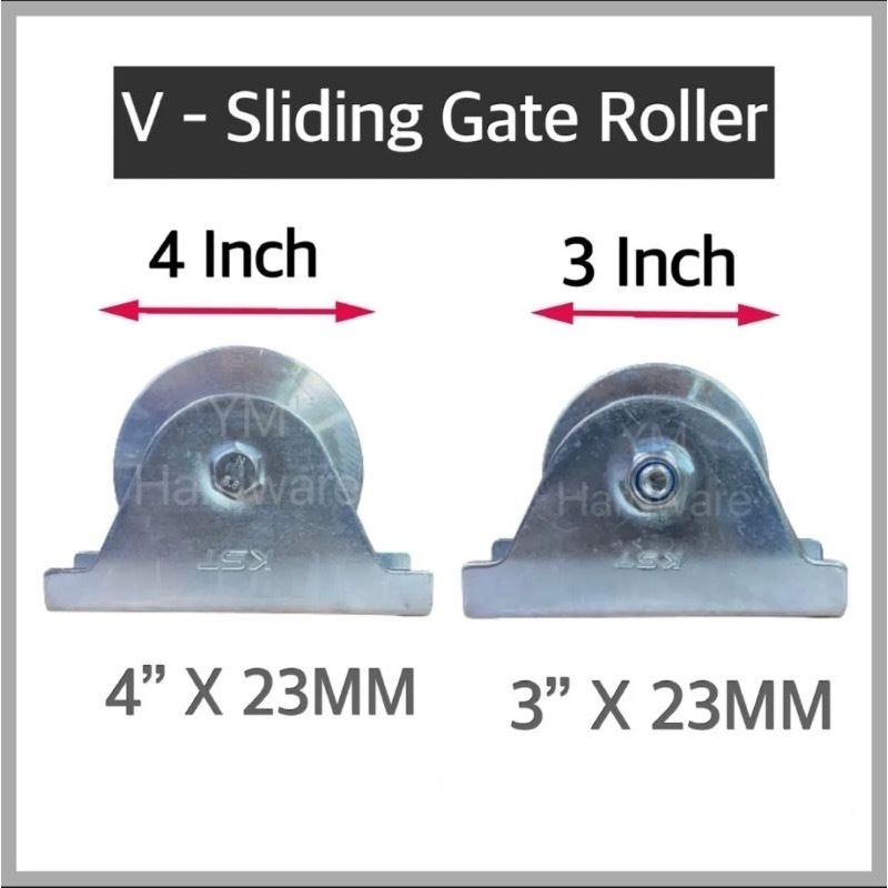 4” x 23mm & 3” x 23mm V Shape Sliding Gate Roller With Bracket / V-Roda ...