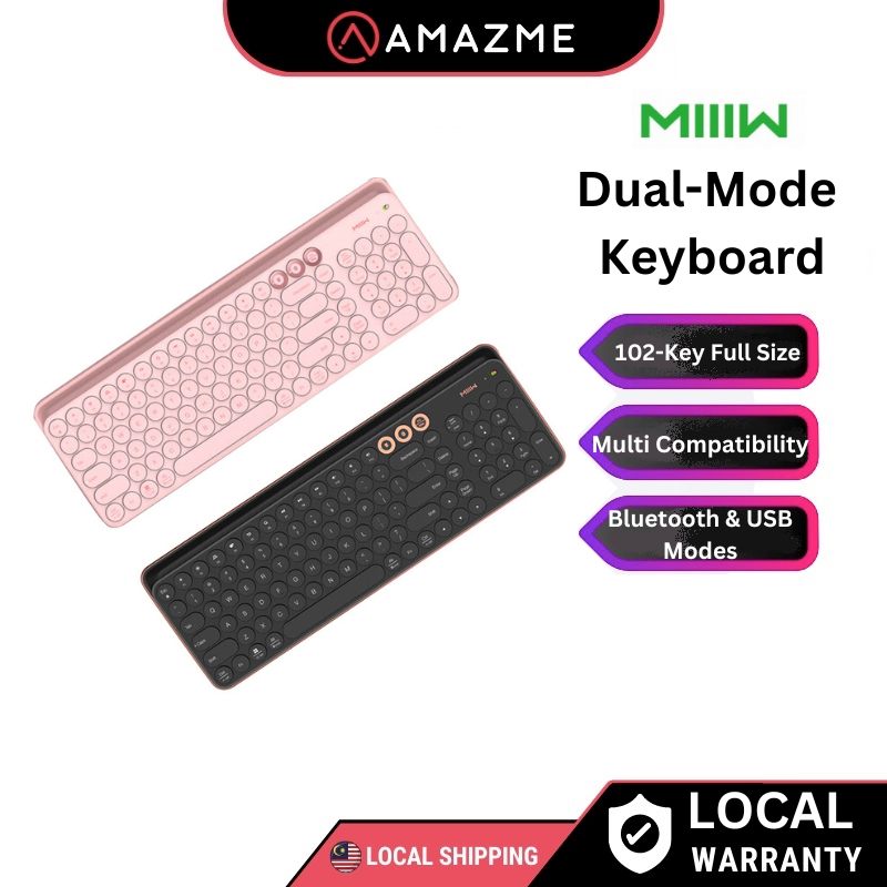 MIIIW Wireless Bluetooth Dual Mode Keyboard 2.4GHz 102 Keys Full Size ...