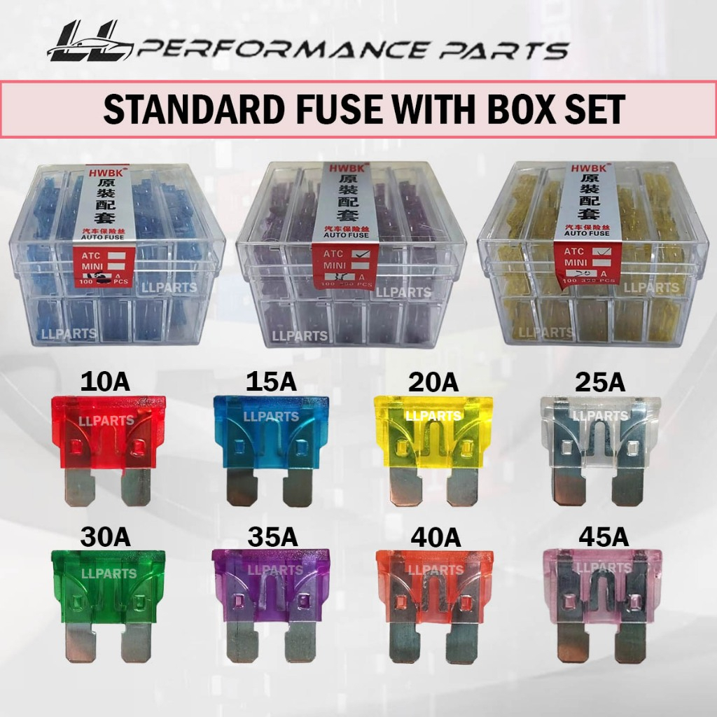 1 Box / 100Pcs Badge Car Fuse Standard Blade Fuse With Box Set kereta ...