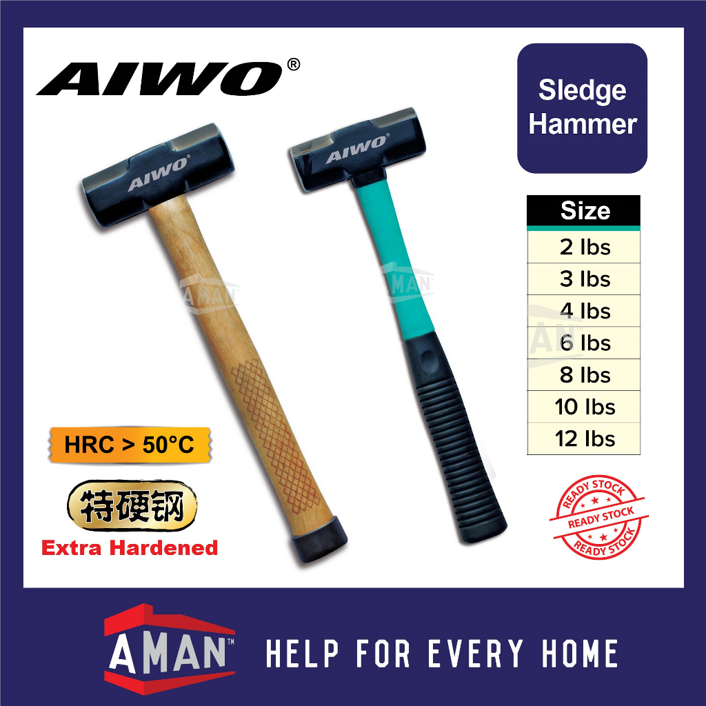 AIWO 4lbs 6lbs Hardened Steel Sledge Hammer With Plastic Handle ...