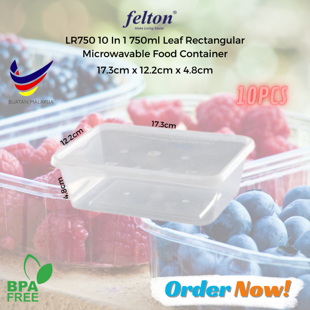 LR750 10 In 1 750ml Leaf Rectangular Microwavable Food Container - Felton | Shopee Malaysia